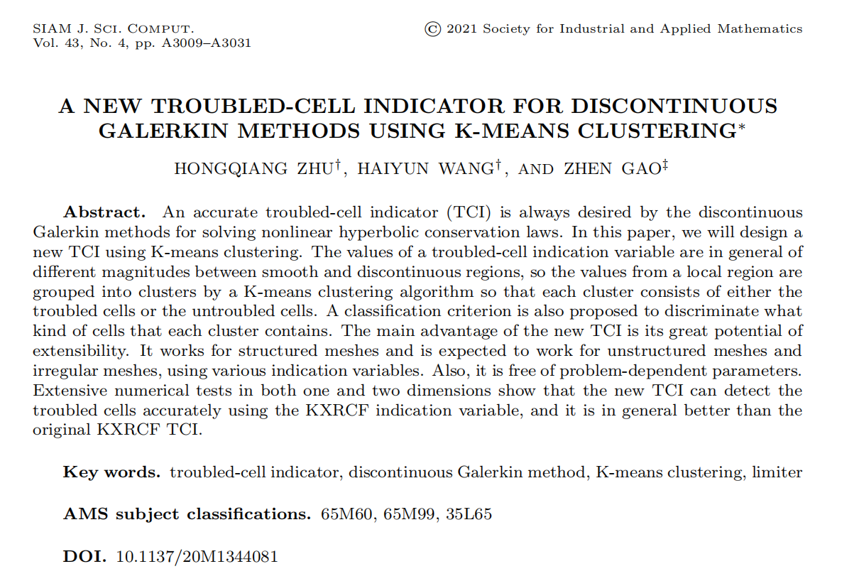 A New Troubled-Cell Indicator for Discontinuous Galerkin Methods Using K-Means Clustering